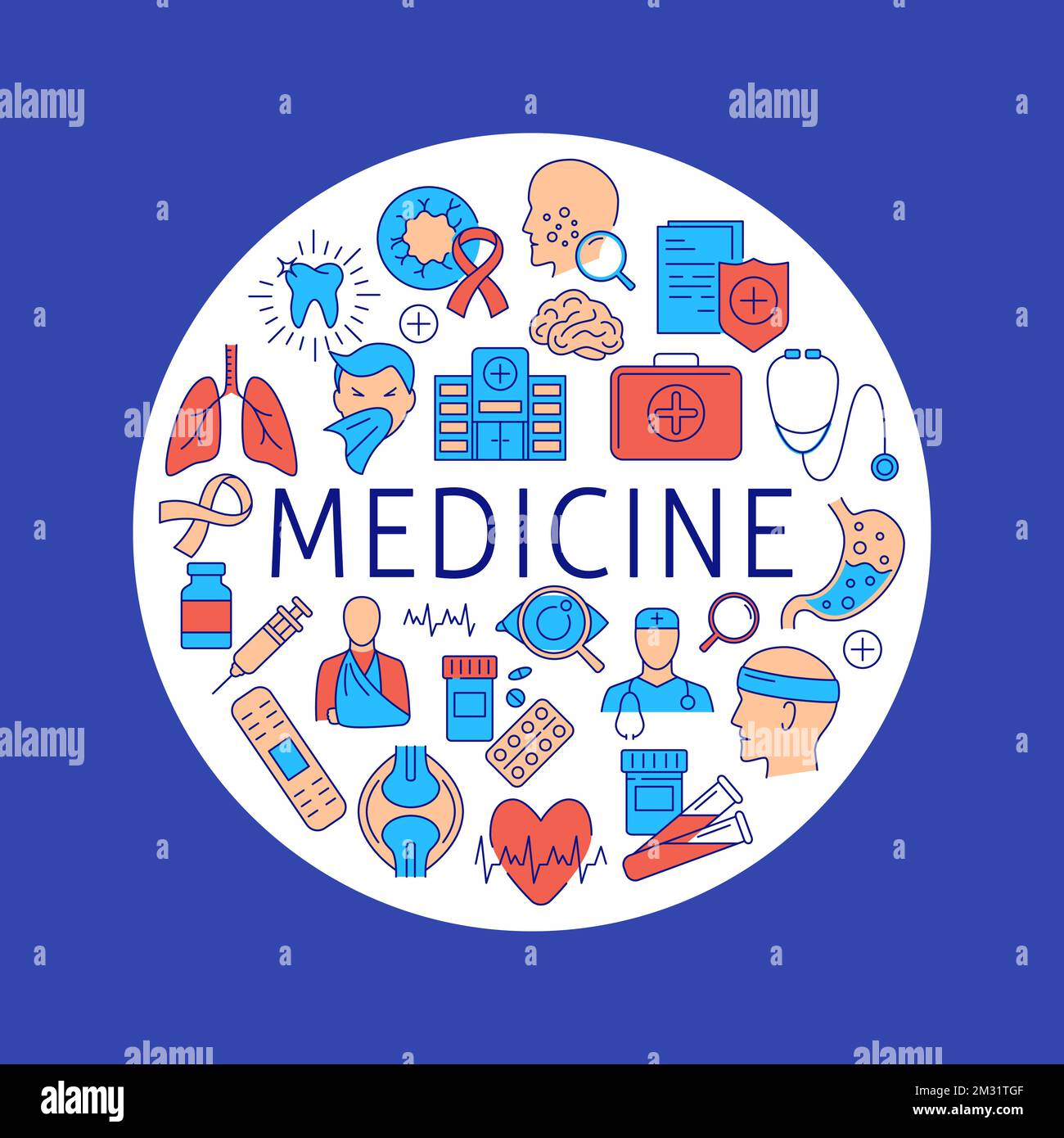 Medicine round poster in colored line style. Medical and healthcare ...