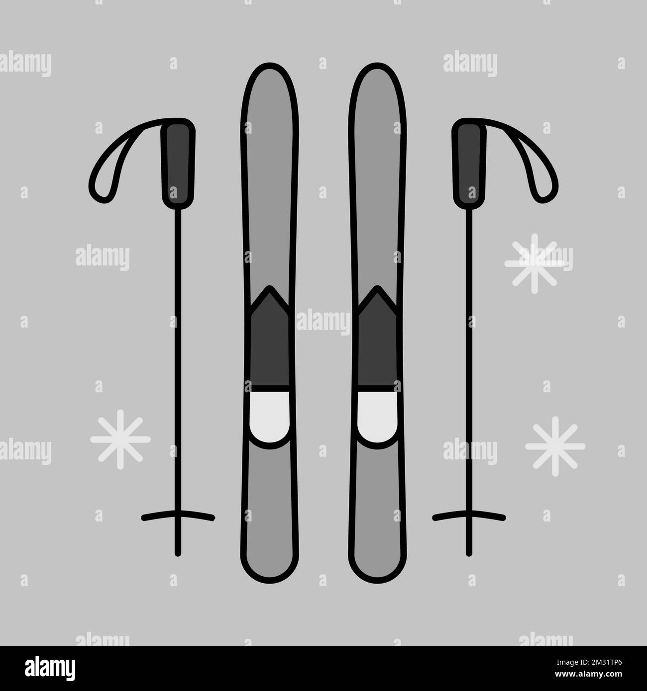 Ski and sticks vector isolated grayscale icon. Winter sign. Graph ... Ski and sticks vector isolated grayscale icon. Winter sign. Graph ...