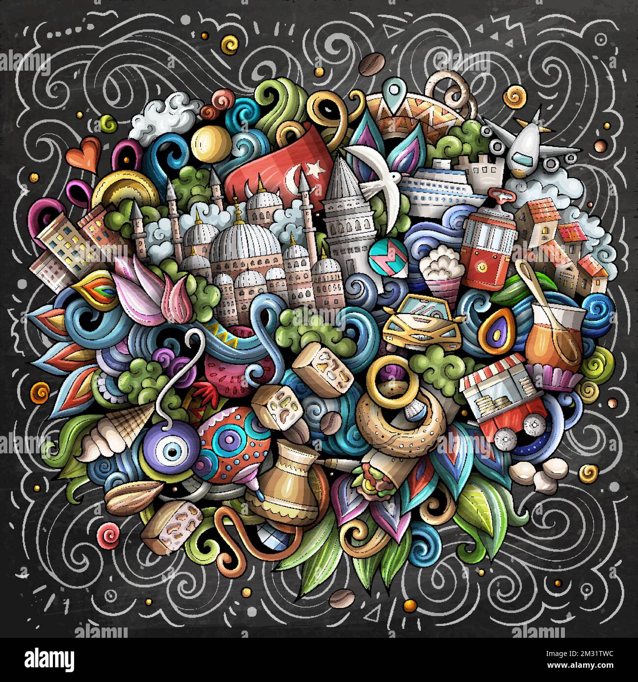 Istanbul hand drawn cartoon doodles illustration. Funny travel design ...