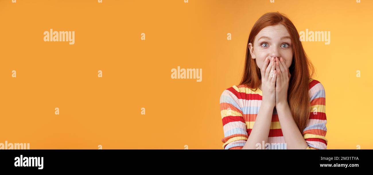 Shocked surprised attractive cute redhead girl receive awesome chance ...