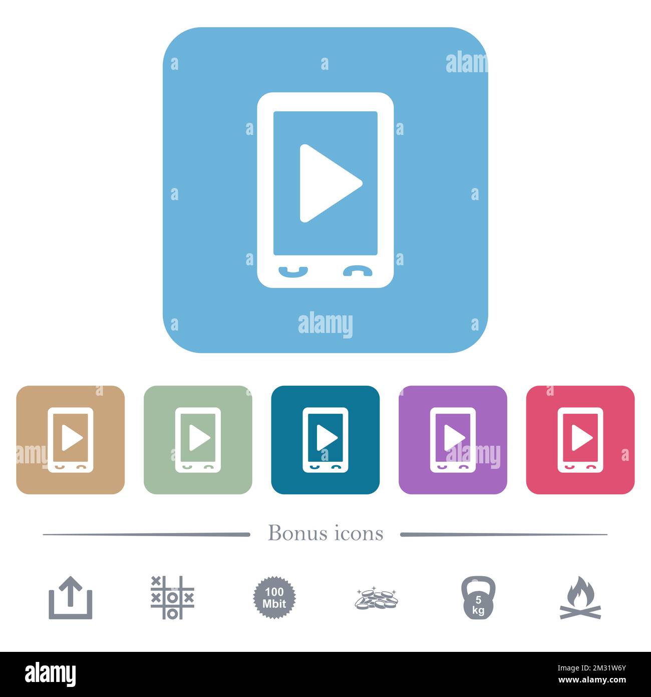 Mobile play media white flat icons on color rounded square backgrounds ...