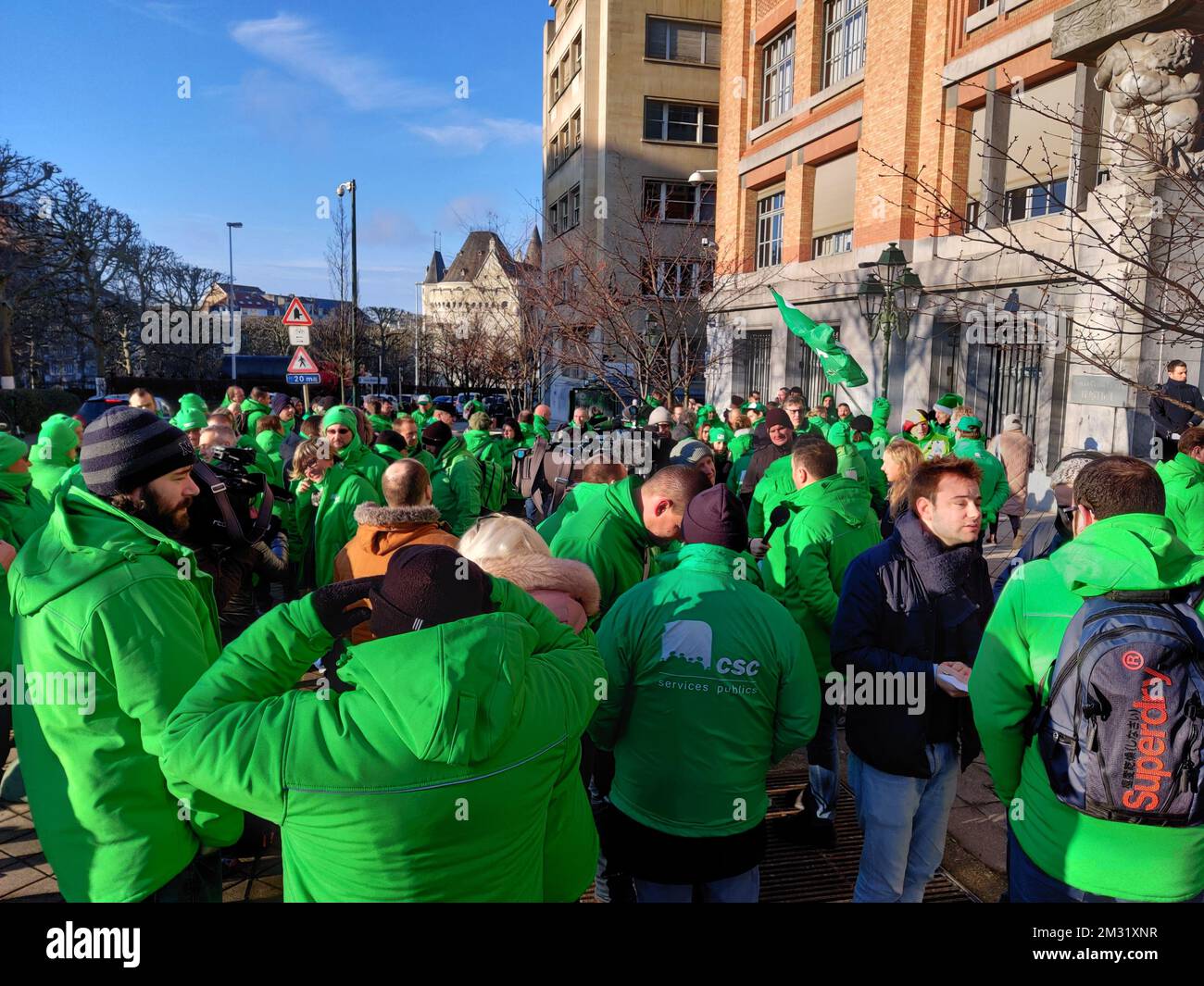 Illustration picture shows a protest action of the ACV Christian trade ...