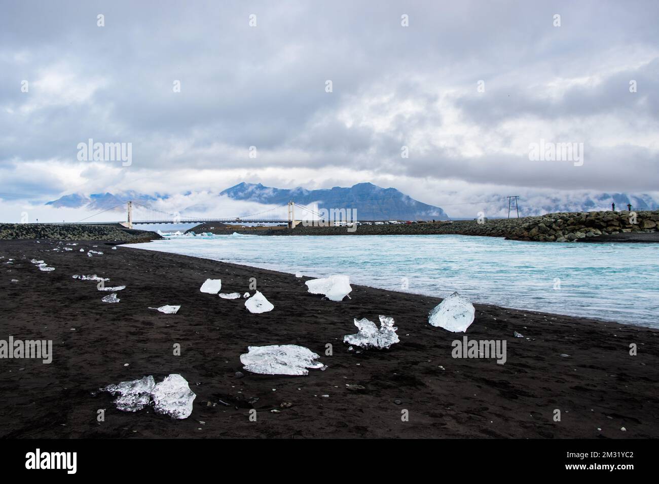 Diamond Beach black sand and Glacier Ice Pieces in the Jokulsarlon ...