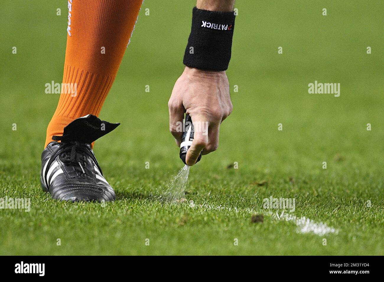 Illustration picture shows referee Erik Lambrechts using vanishing ...
