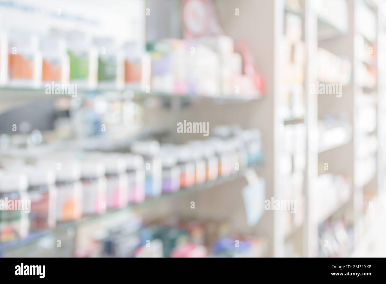 Pharmacy blur background with medicine on shelves Stock Photo - Alamy