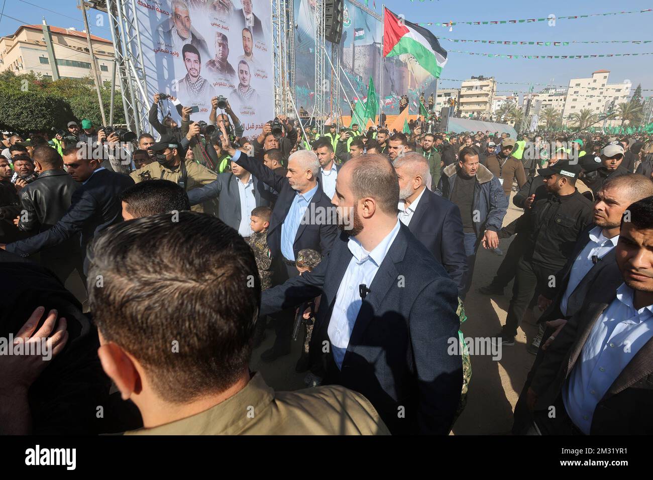 Gaza, Palestine. 14th Dec, 2022. The head of Hamas in the Gaza strip Yehya Al-Sinwar attends the ...