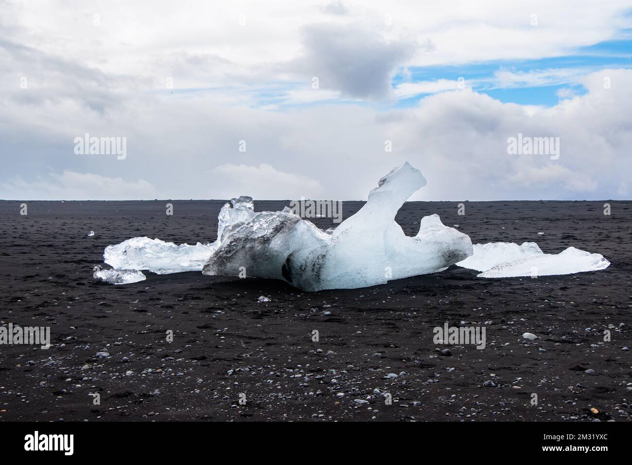 Diamond Beach black sand and Glacier Ice Pieces in the Jokulsarlon ...