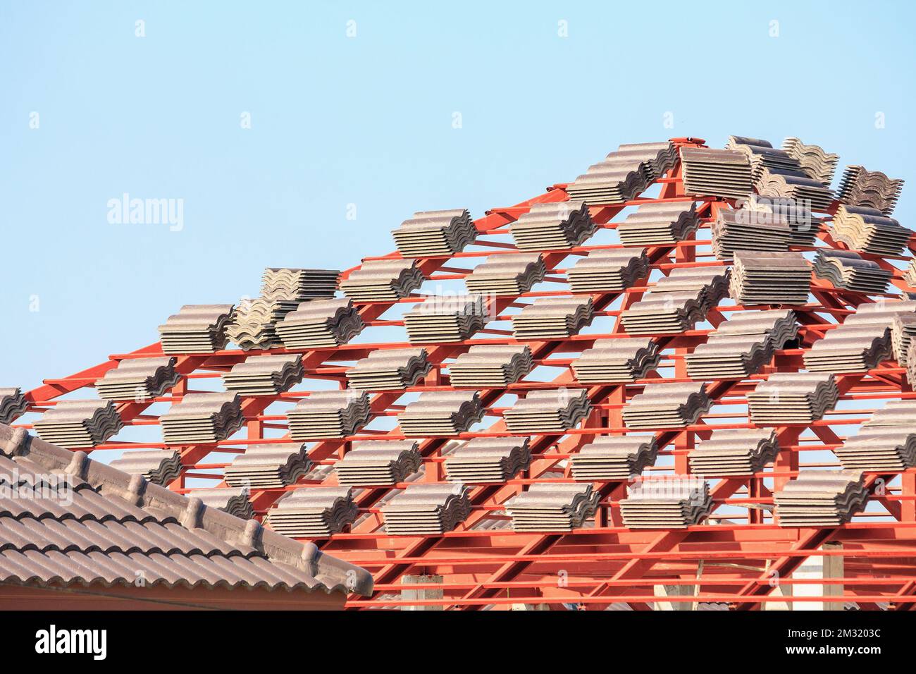 Roof house construction with lots of tile prepare to Install Stock ...
