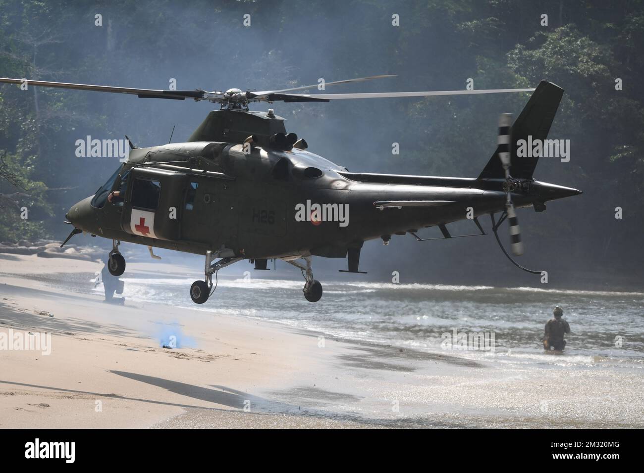 Illustration shows the medical evacuation with an Agusta A109 ...