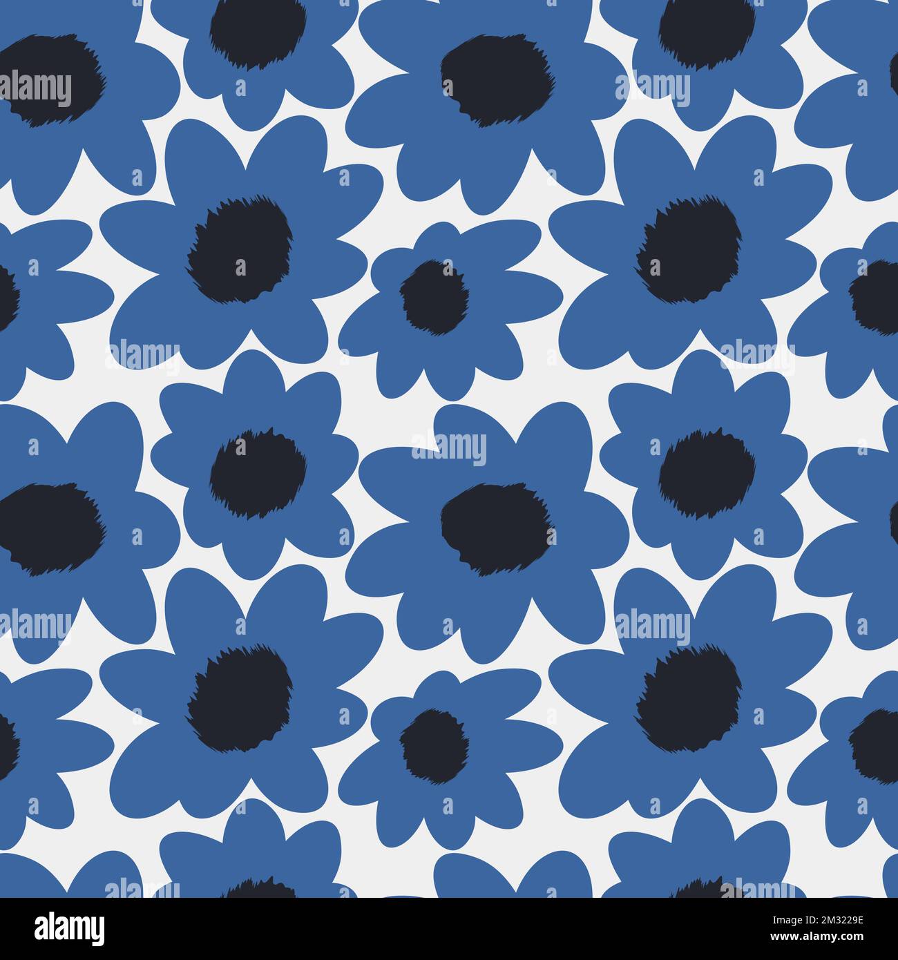 Seamless simple cute pattern of large blue flowers on white background ...