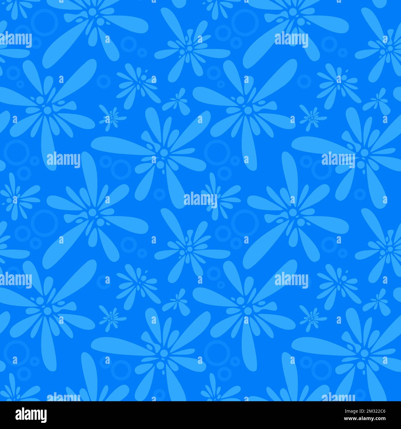 Simple floral seamless patterns. Daisy flowers in blue color. Sketch ...