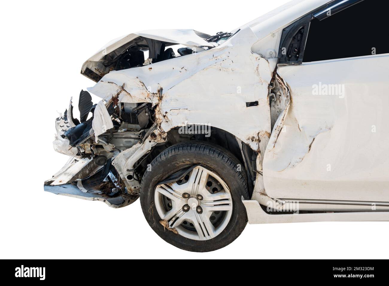 Car crash accident damaged isolated on white background Stock Photo - Alamy