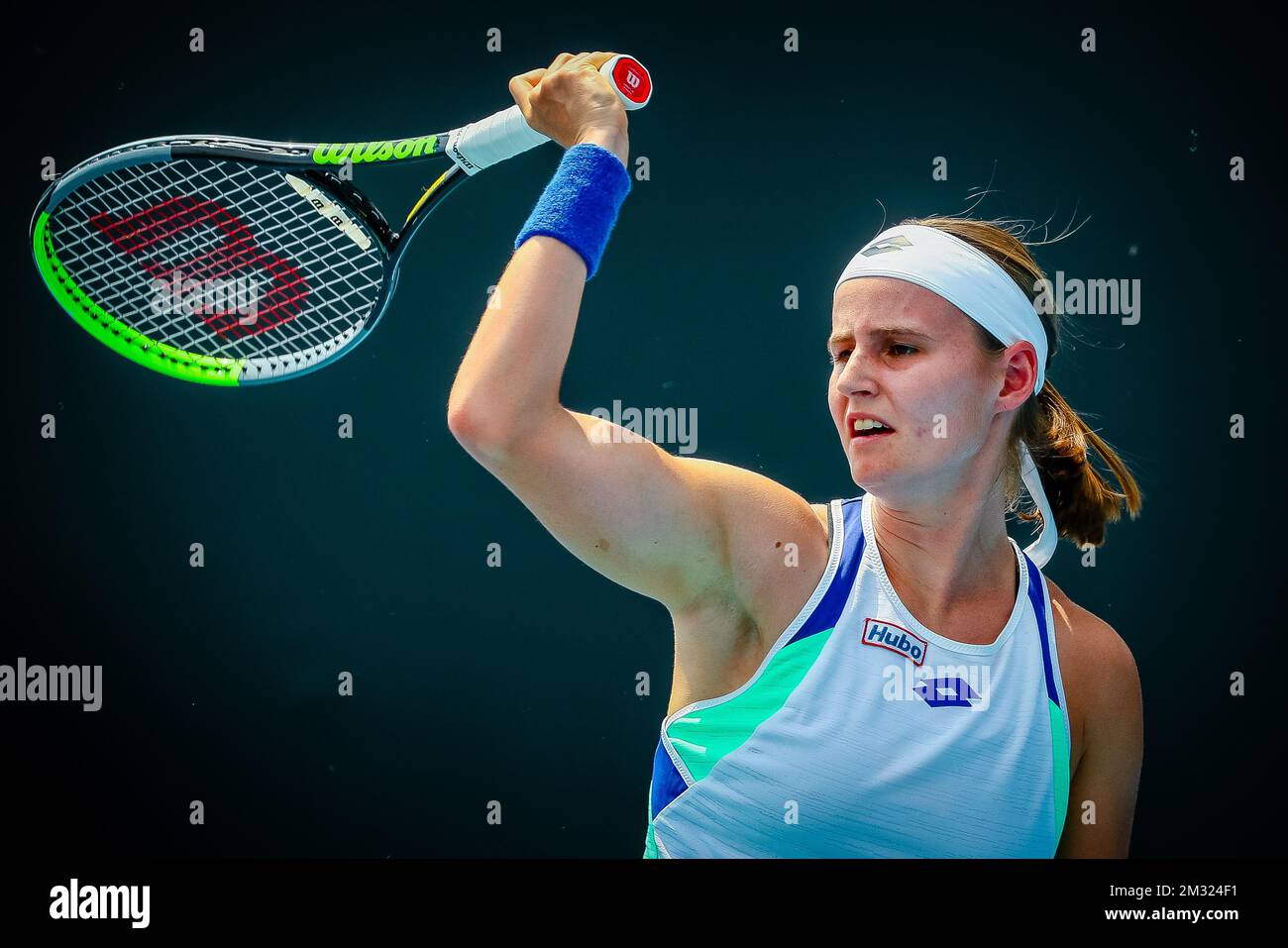 Belgian Greet Minnen plays a first round of the Women's Qualifying Singles between Greetje ...