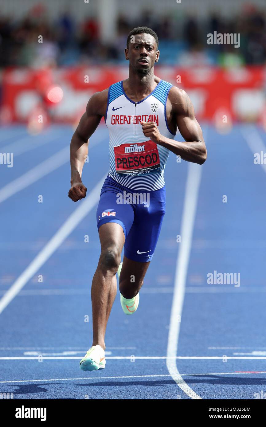 Reece Prescod in the 100m at the Müller UK Athletics Championships at ...