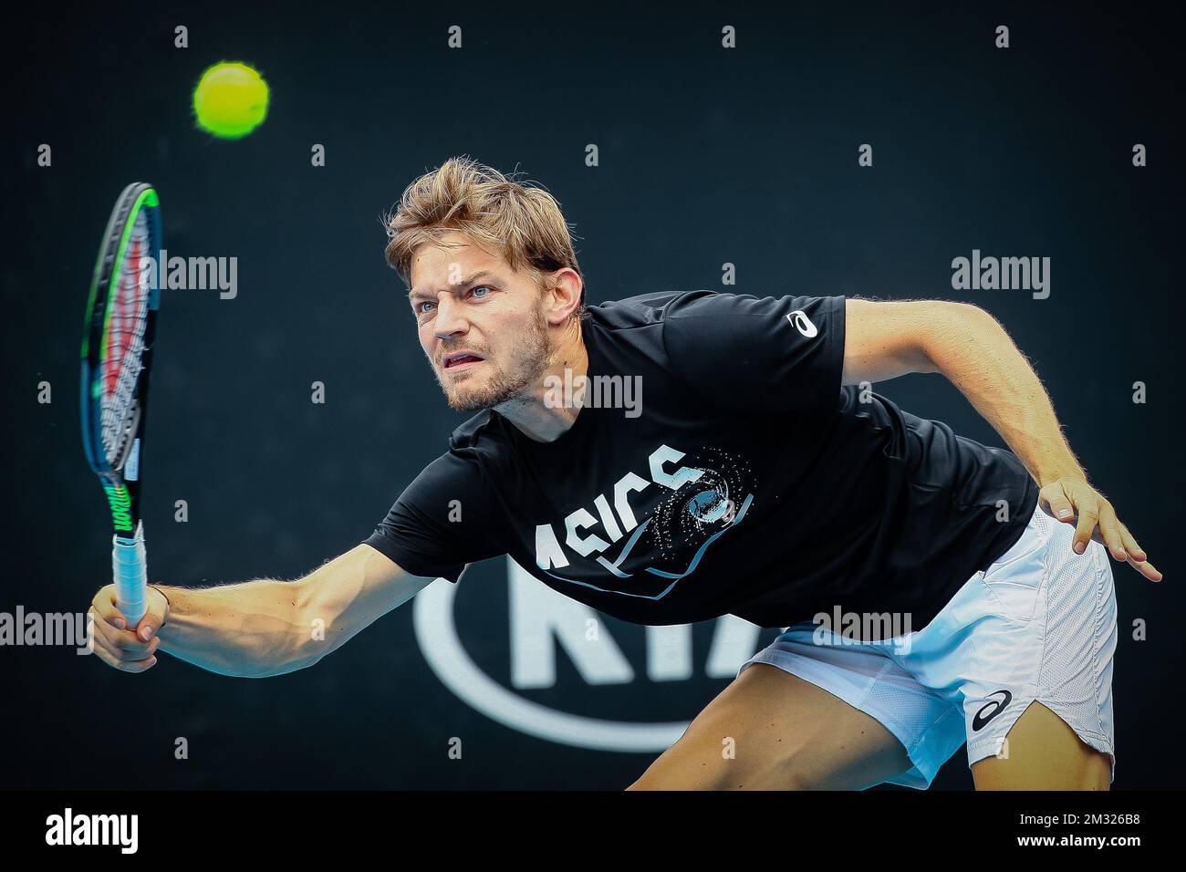 Belgian David Goffin pictured at a training session, on day one of the ...
