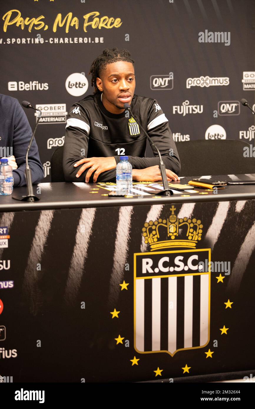 Charleroi's Joris Kayembe pictured during a press conference of Belgian ...