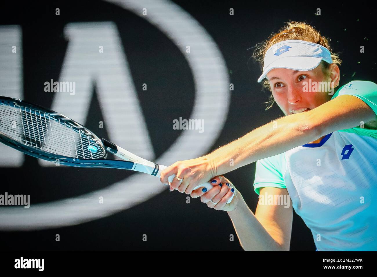 Belgian Elise Mertens pictured in action during a tennis match between Belgian Mertens (WTA 17 ...