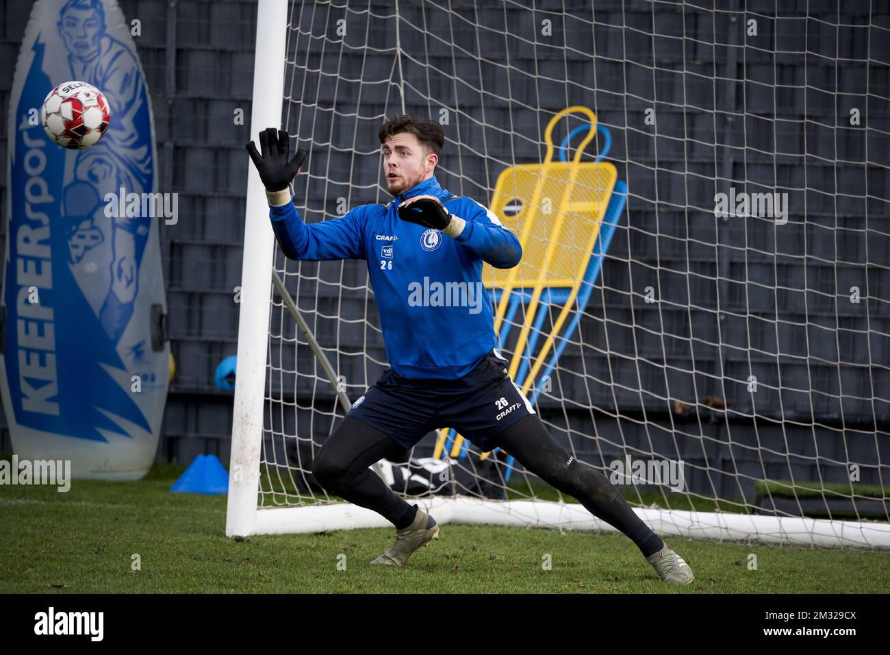 Gent's goalkeeper Colin Coosemans pictured in action during a training ...
