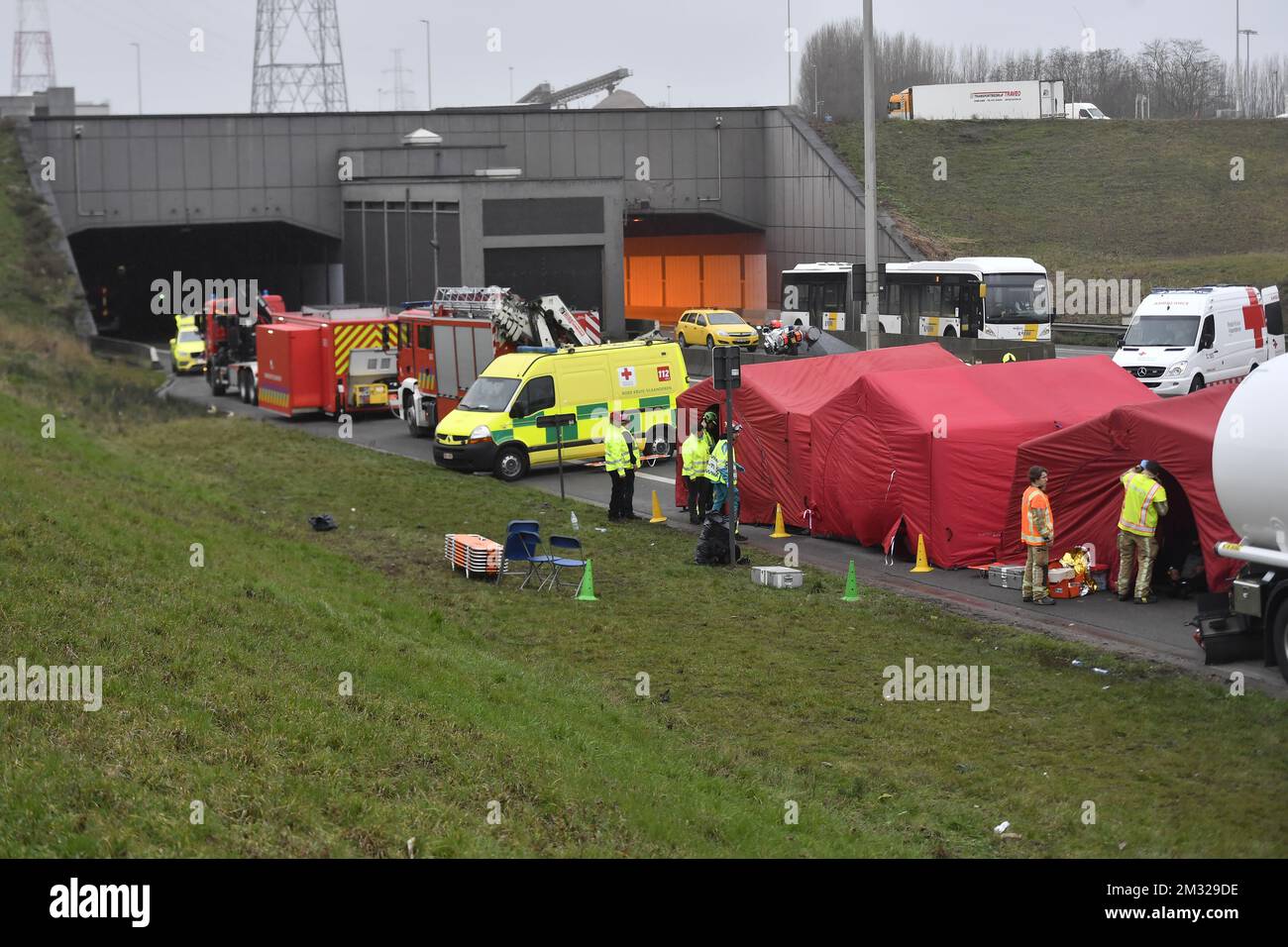 Illustration shows emergency services near the site of an accident with ...