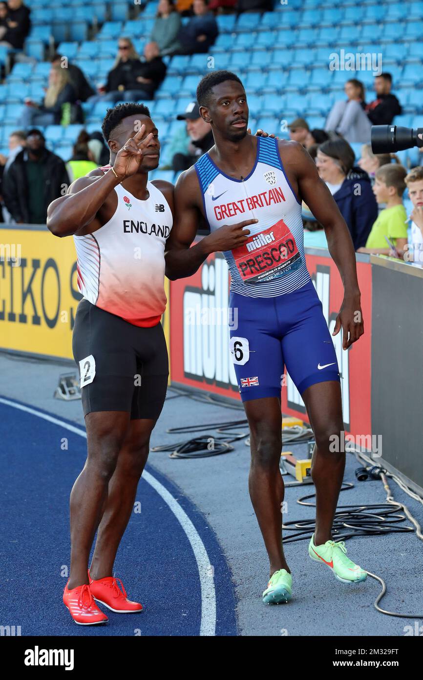 Reece Prescod and Harry Aikines-Aryeetey after the 100m Final at the ...