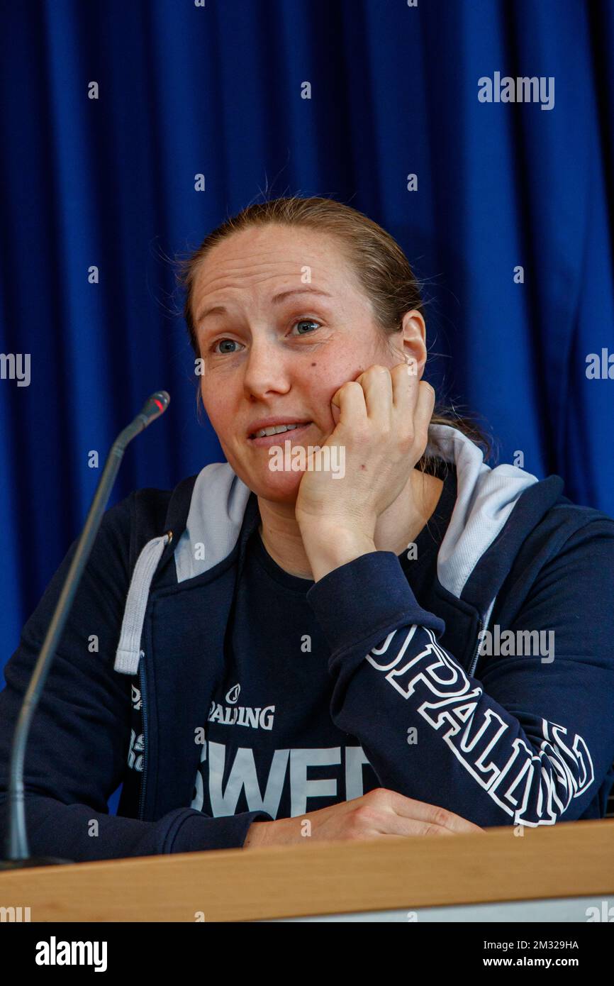 Swedish player Elin Eldebrink pictured during a press conference ahead ...