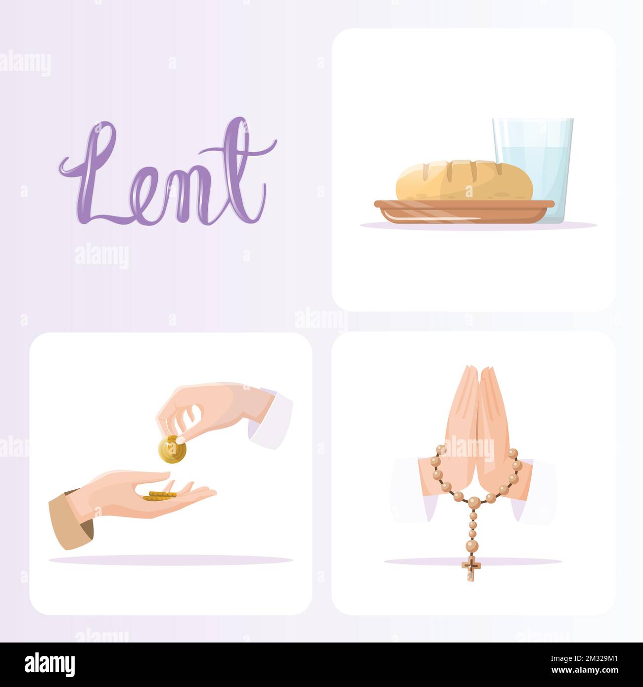 Lent season concepts set. Fasting, almsgiving and prayer. Vector ...
