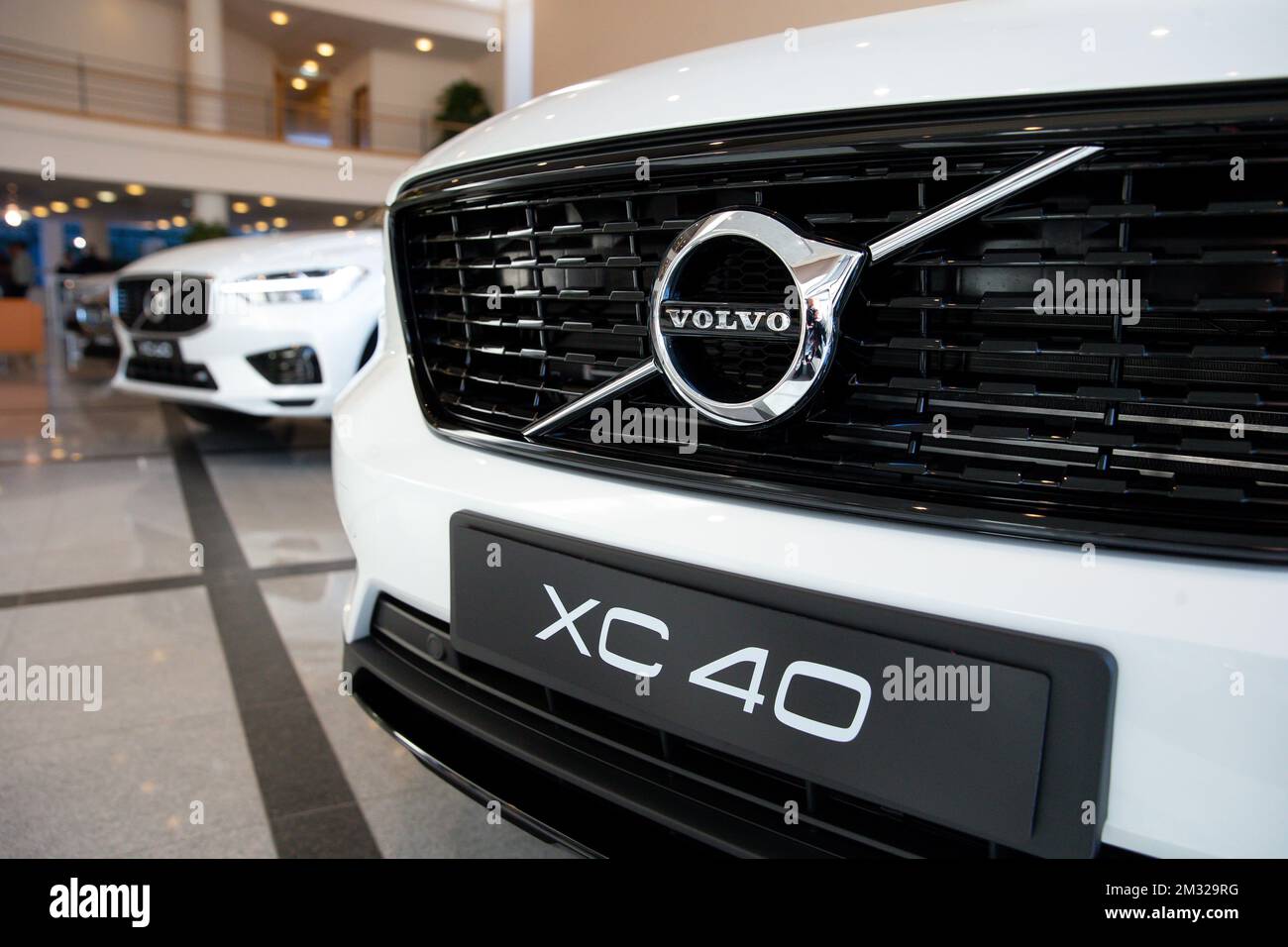 Illustration picture shows the Volvo logo at the presentation of the ...