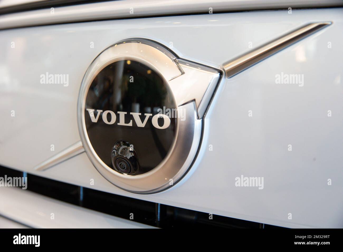 Illustration picture shows the Volvo logo at the presentation of the ...