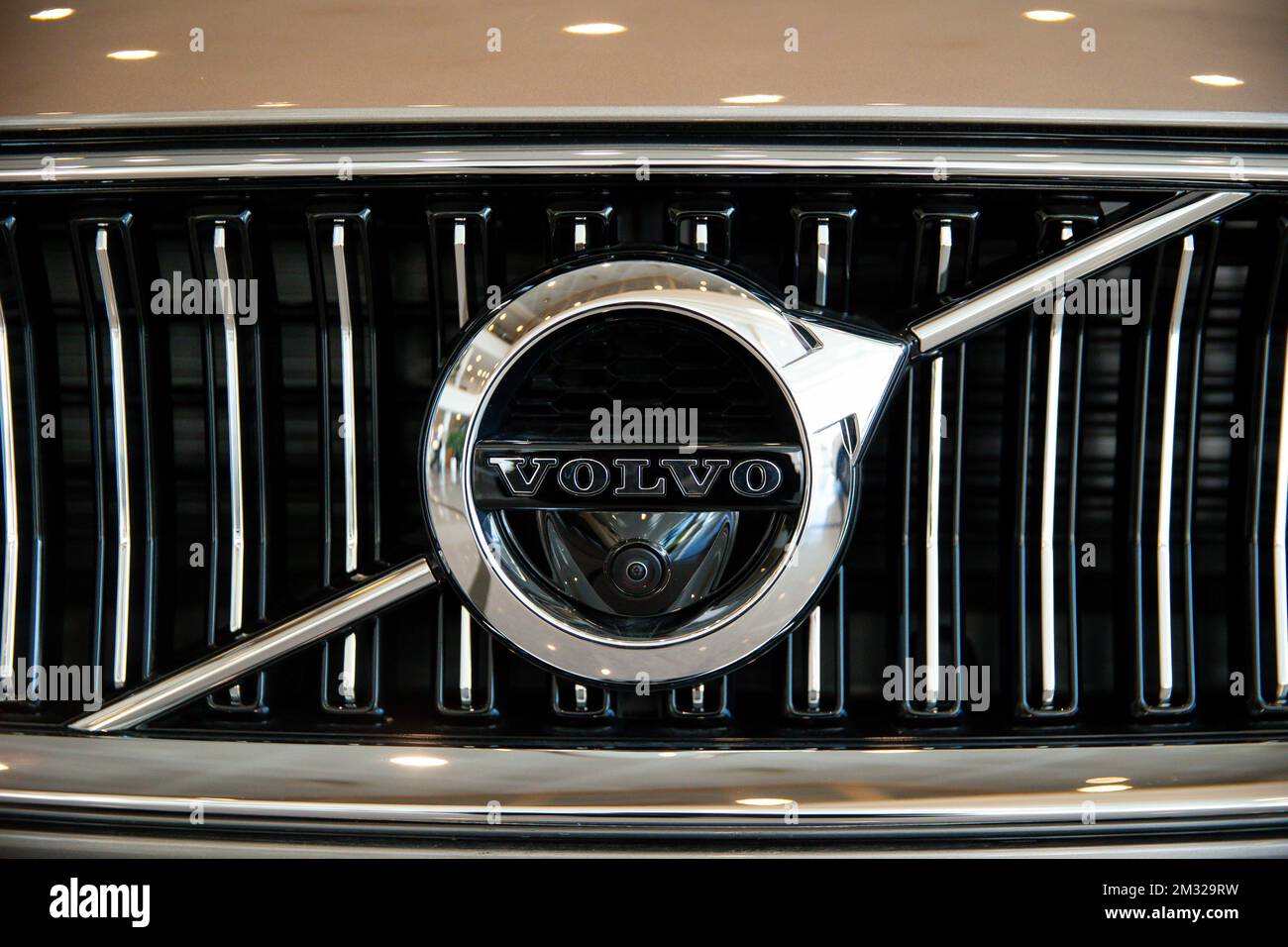 Illustration picture shows the Volvo logo at the presentation of the ...