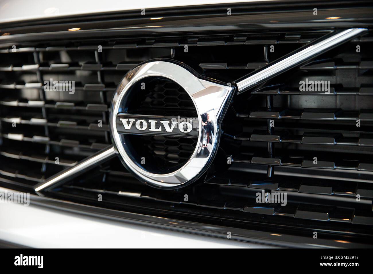 Illustration picture shows the Volvo logo at the presentation of the ...