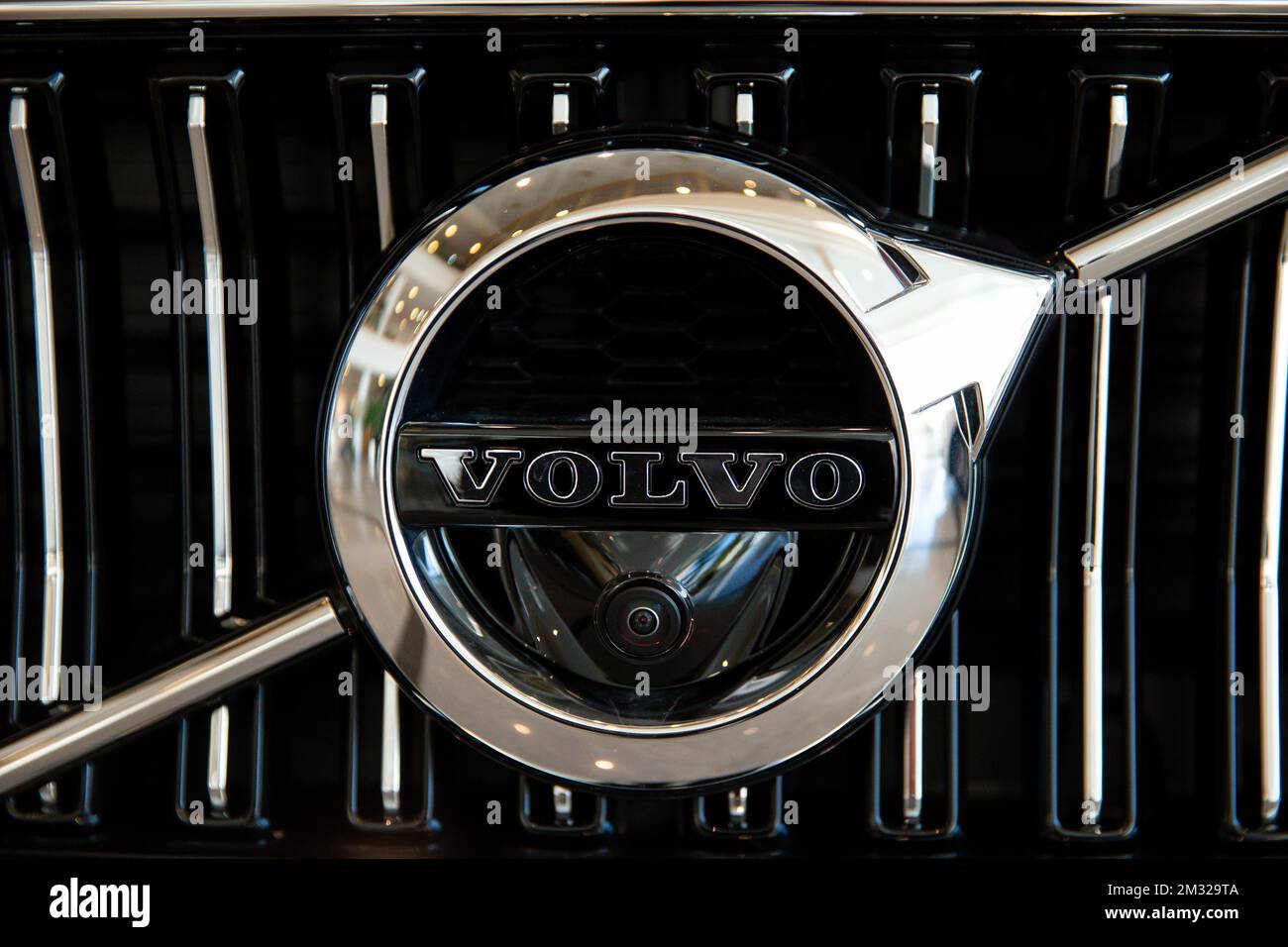 Illustration picture shows the Volvo logo at the presentation of the ...