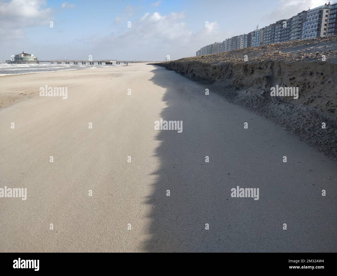 Illustration shows small sand cliffs at Belgian coast in Blankenberge ...