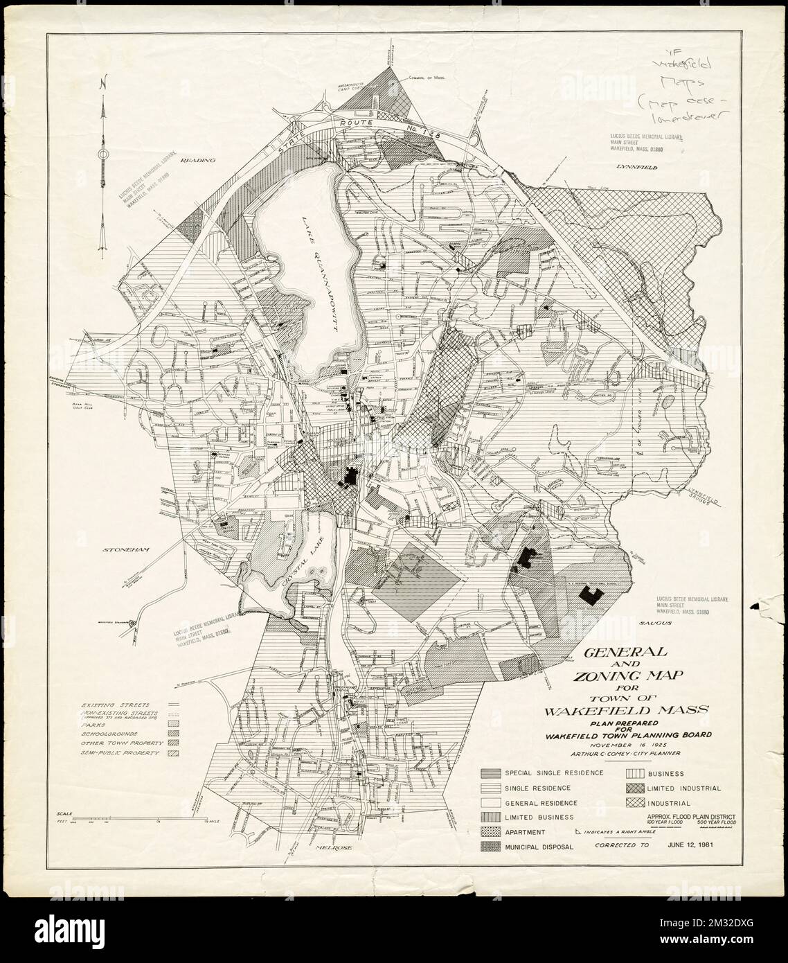 General and zoning map for town of Wakefield Mass. , Zoning. Lucius ...
