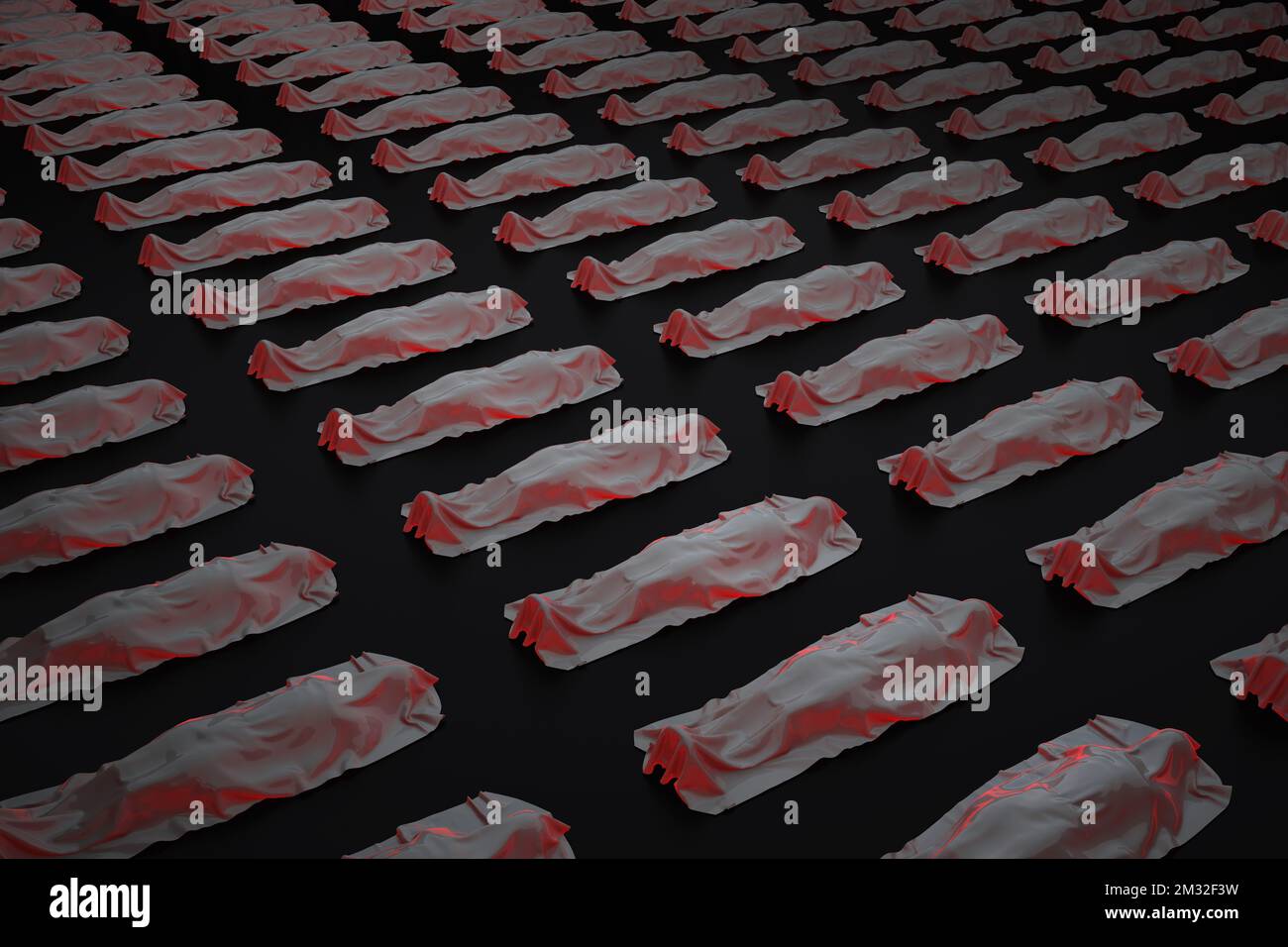 large group of dead bodies covered. 3d rendering Stock Photo - Alamy
