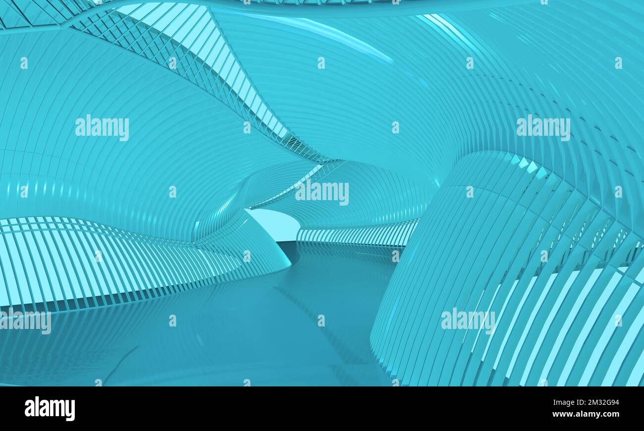 background with parametric architectural curved corridor in green tones ...