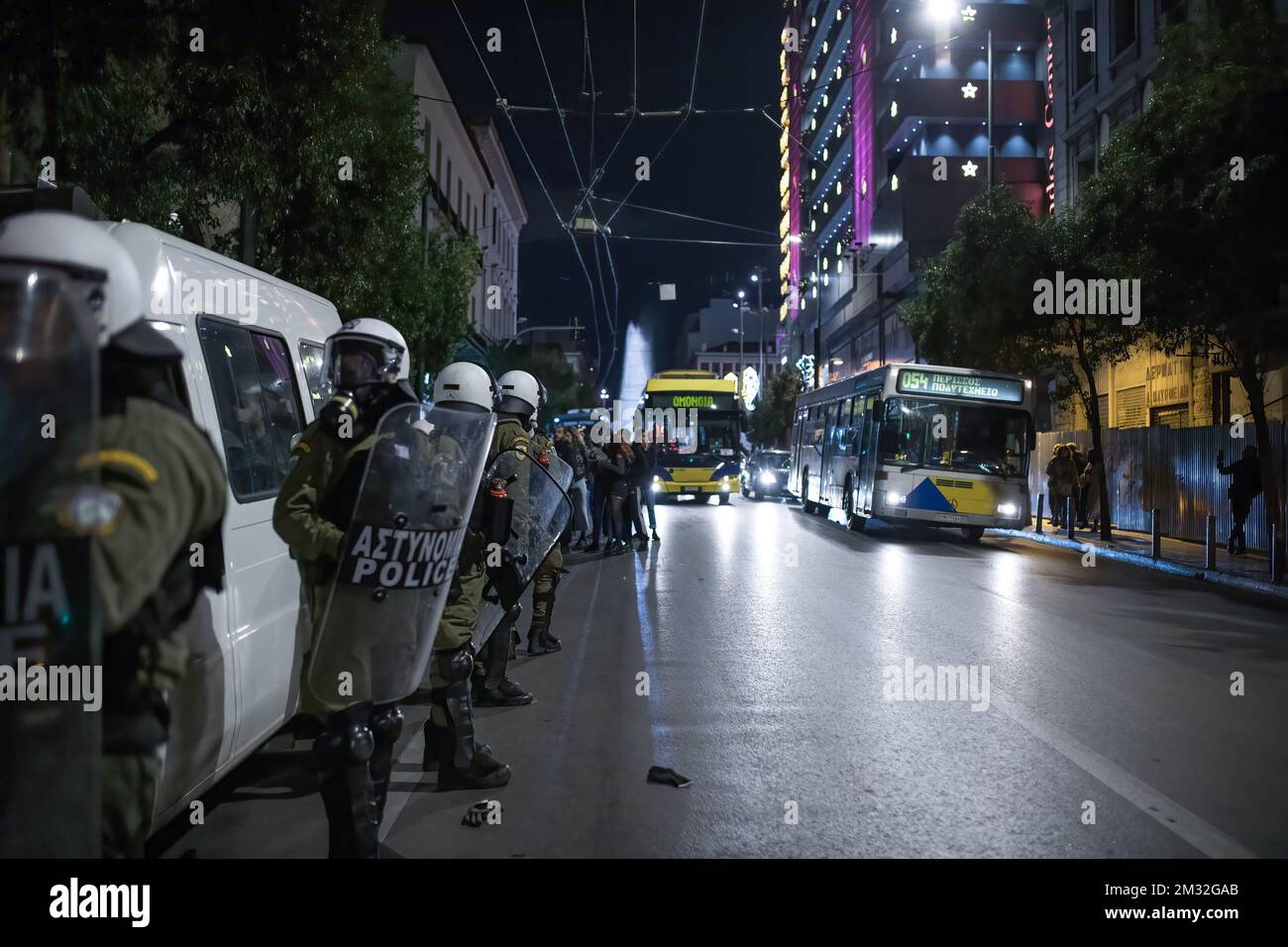 Athens, Greece. 13th Dec, 2022. Police forces patrol the place where ...