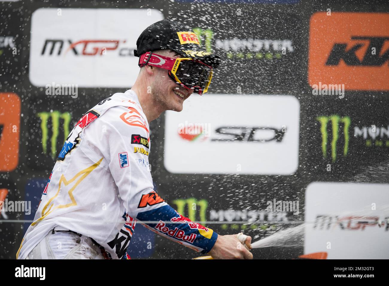 Dutch Jeffrey Herlings celebrates after winning the motocross MXGP ...