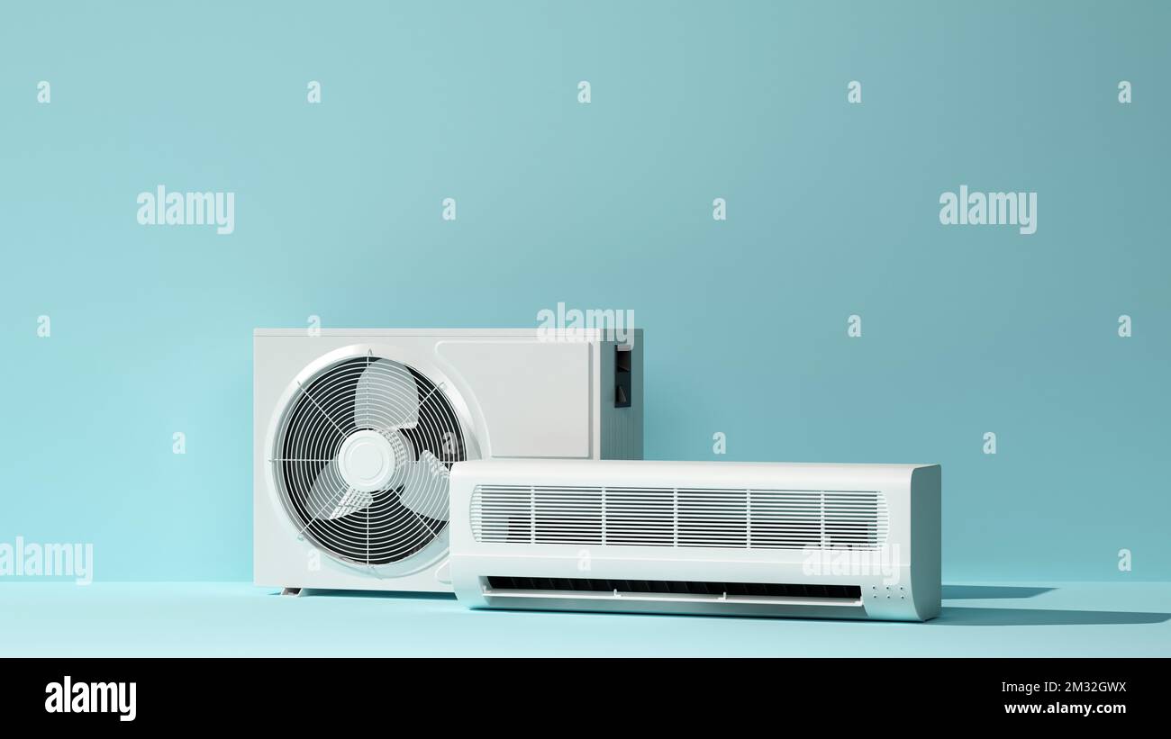 split system air conditioner units with copy space. 3d rendering Stock ...