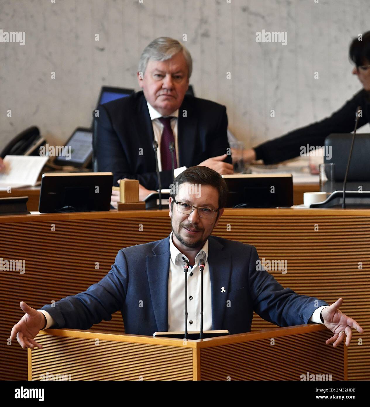 cdH's Francois Desquesnes pictured during a plenary session of Walloon ...