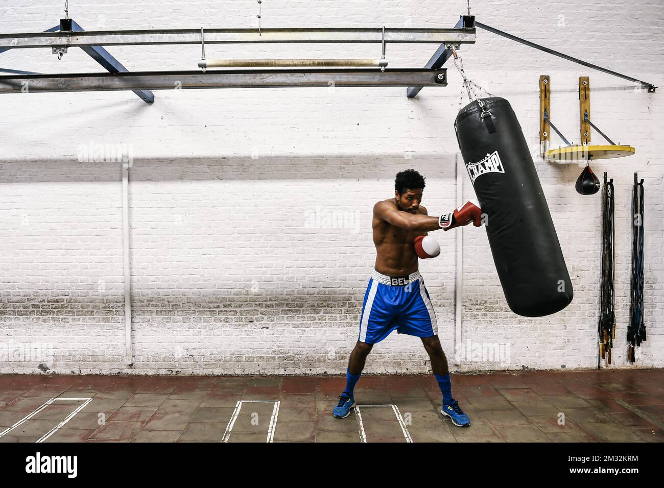 Belgian boxer Victor Schelstraete pictured in action during a training ...