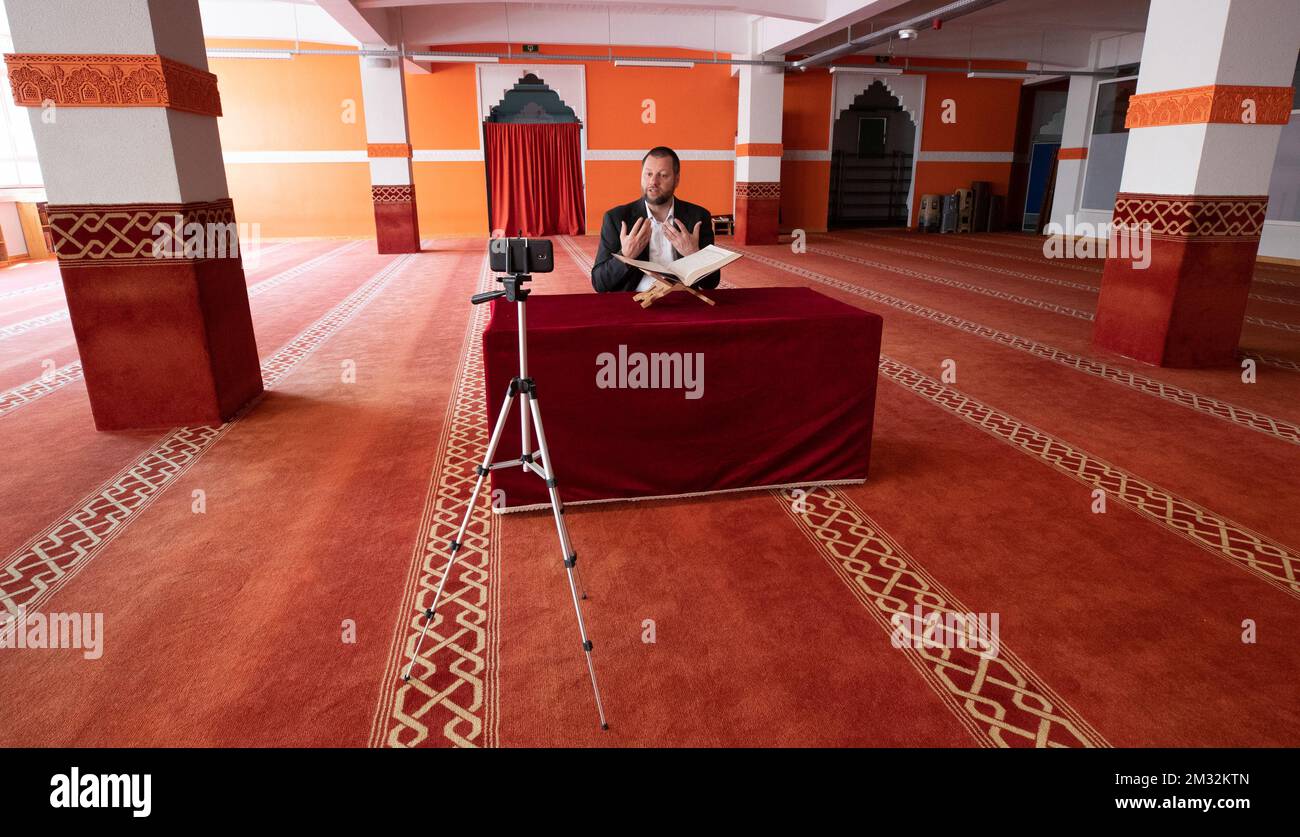 Imam Franck Hensch pictured during a simulation of the recording of a ...