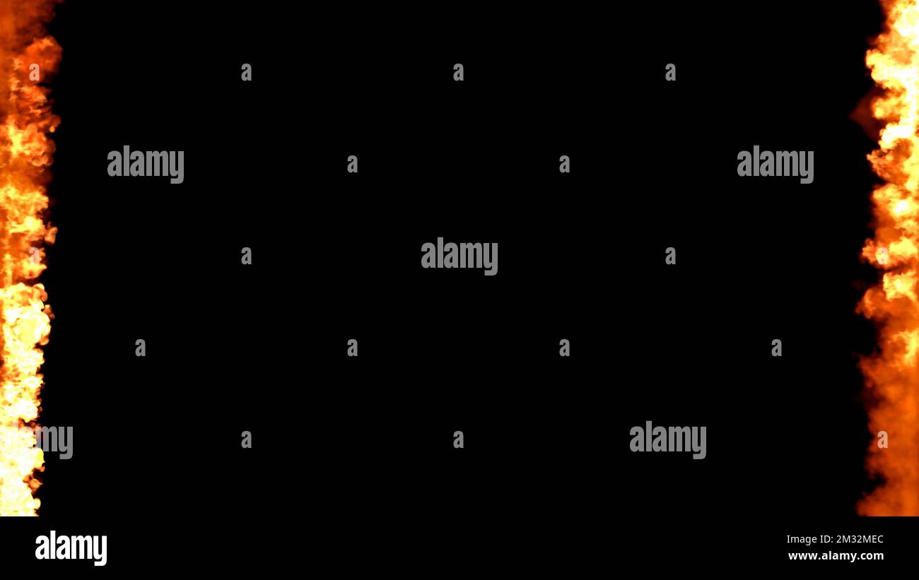 screen frame of 2 fire lines burning on black, isolated - object 3D ...