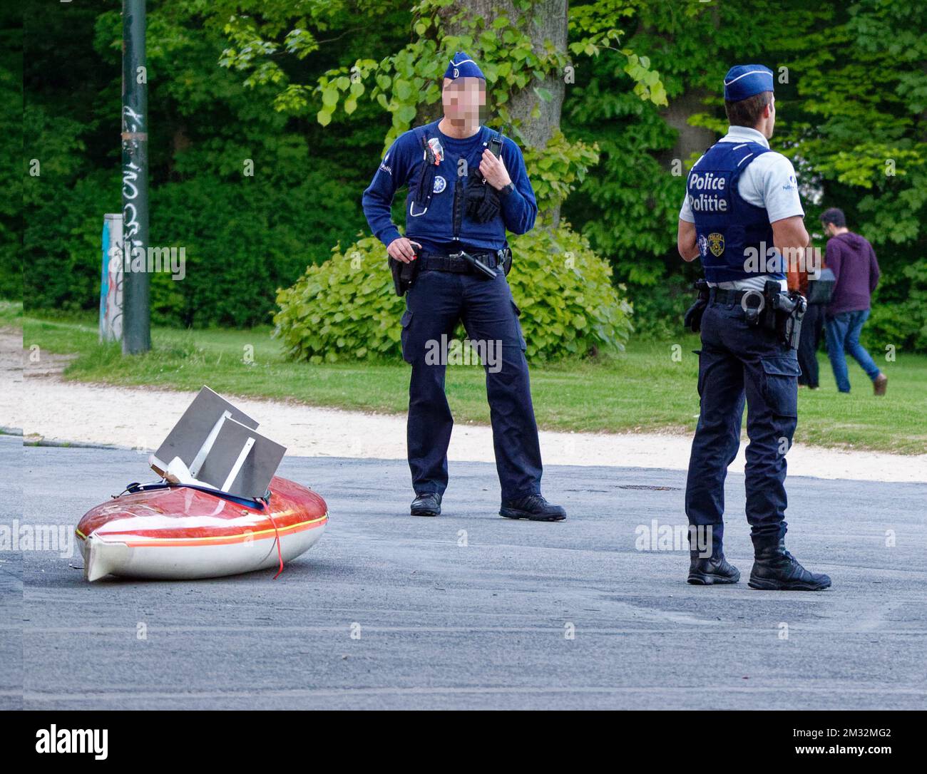 Illustration picture shows police officers who took the kayak of a ...