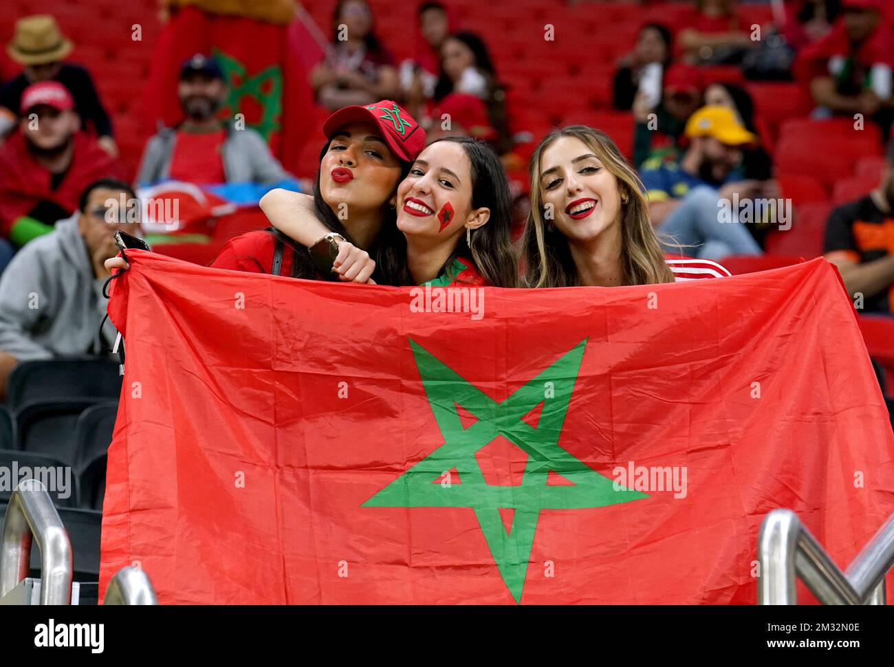 Morocco fans in the stands ahead of the FIFA World Cup Semi-Final match at the Al Bayt Stadium ...