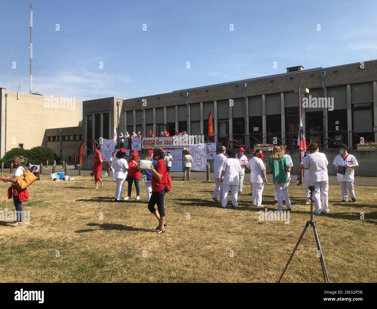 Cgsp socialist union workers make a protest action in front of Chene ...