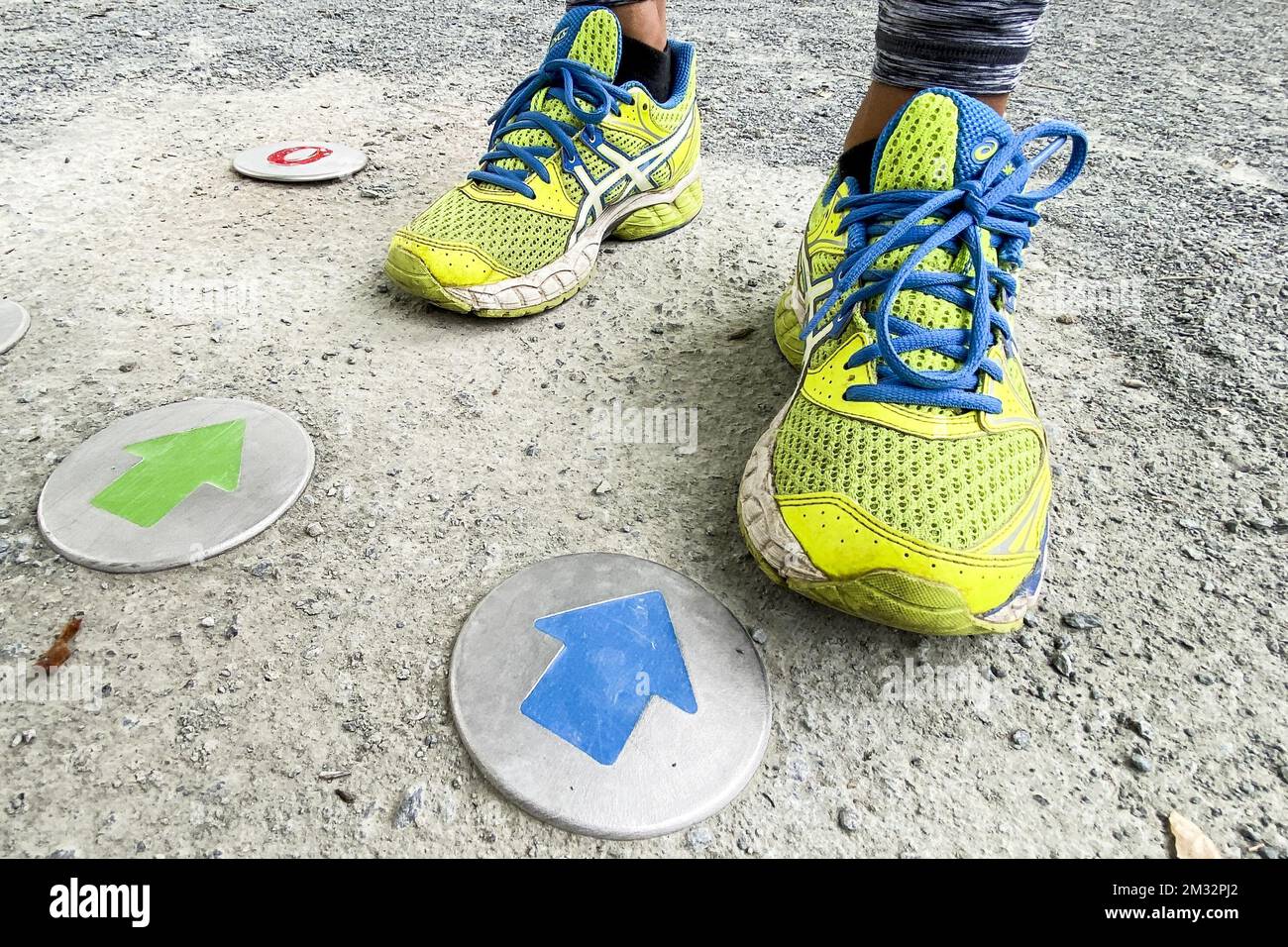 Illustration picture shows route markings on the ground at a running ...