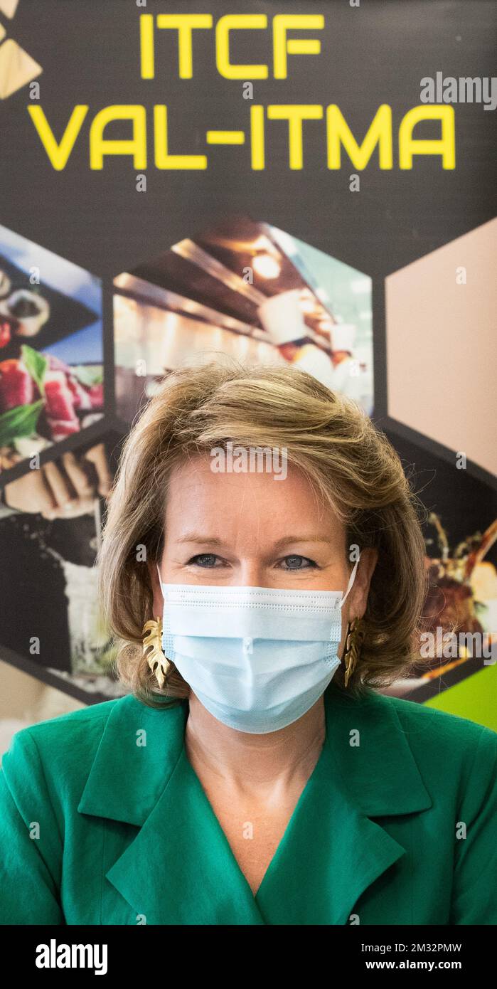Queen Mathilde of Belgium pictured during a visit to the technical institute Val-Itma (ITCF), in ...