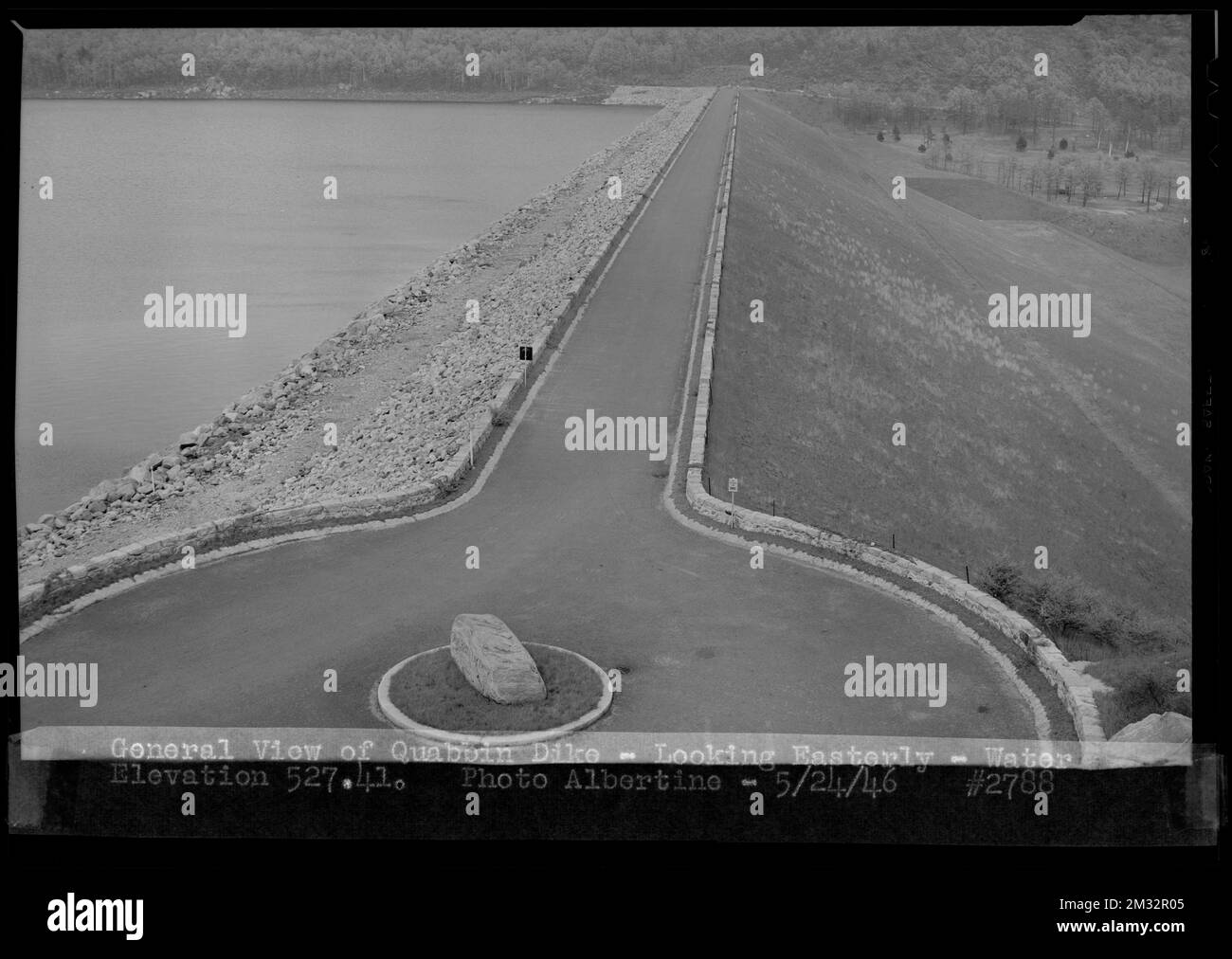 General view of Quabbin Dike, looking easterly, water elevation 527.41 ...