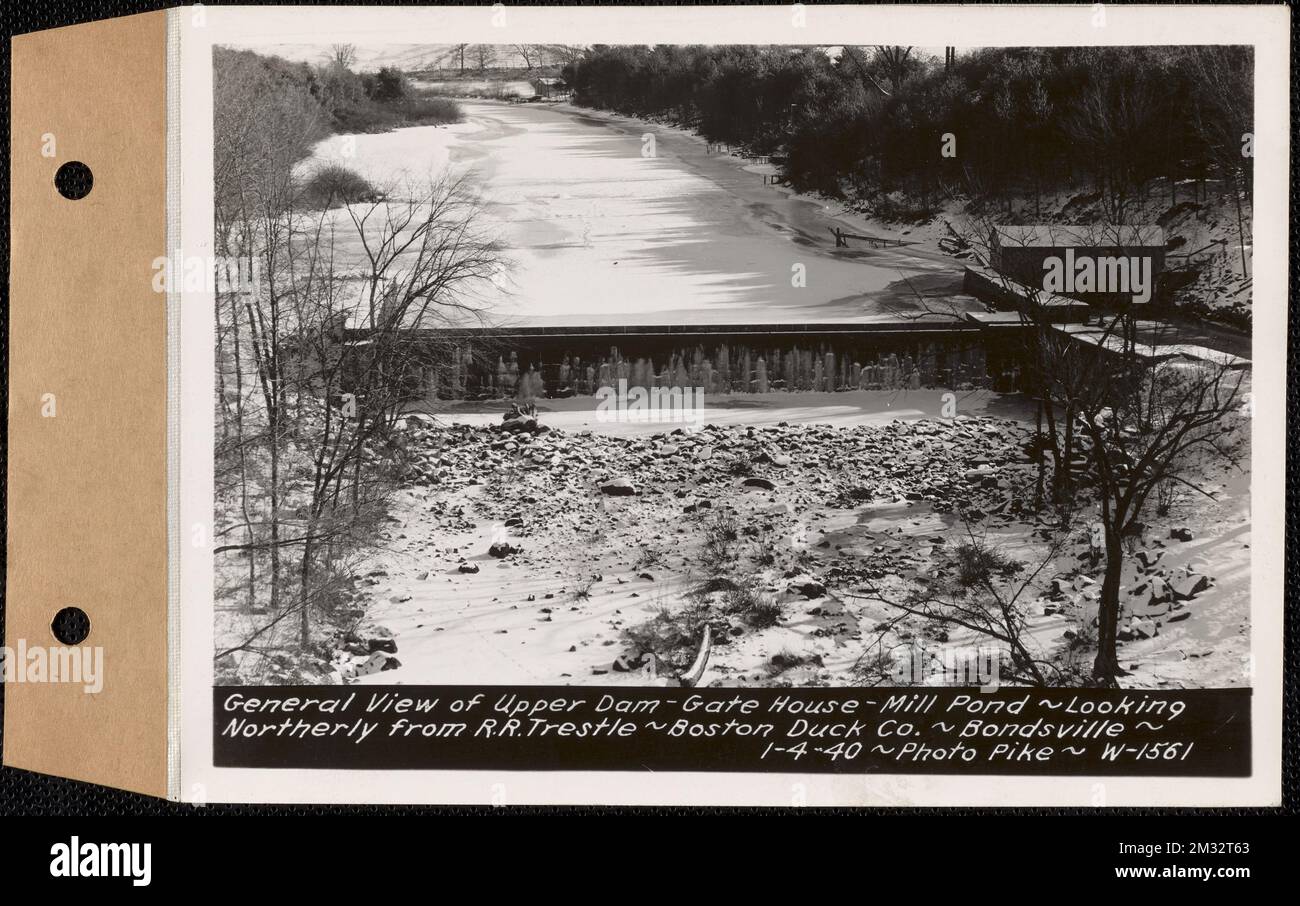 General view of upper dam, gatehouse, mill pond, looking northerly from ...