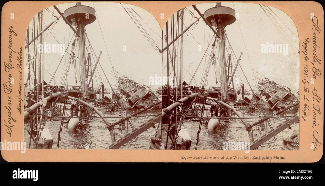 General view of the wrecked battleship Maine , Warships, War damage ...